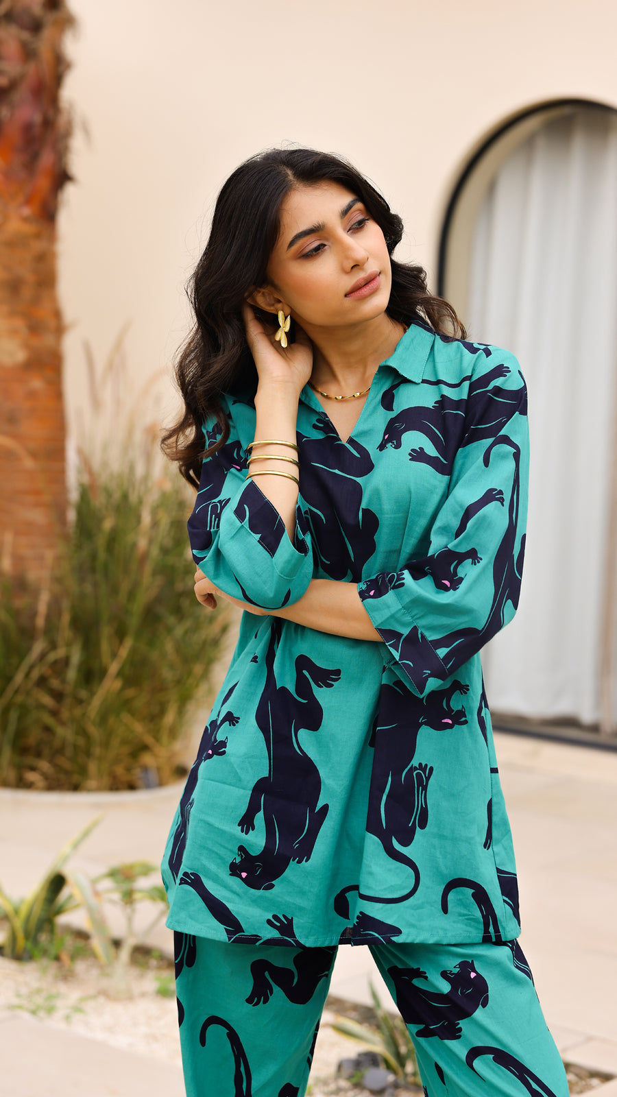 Emerald Panther Print Co-ord Set – Cotton Statement Wear – Label Flavia
