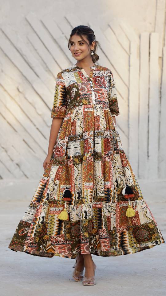 Bohemian Patchwork Maxi Dress - Earthy & Vintage Inspired – Label Flavia